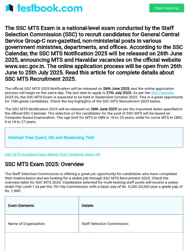 SSC MTS 2025exam Info | PDF