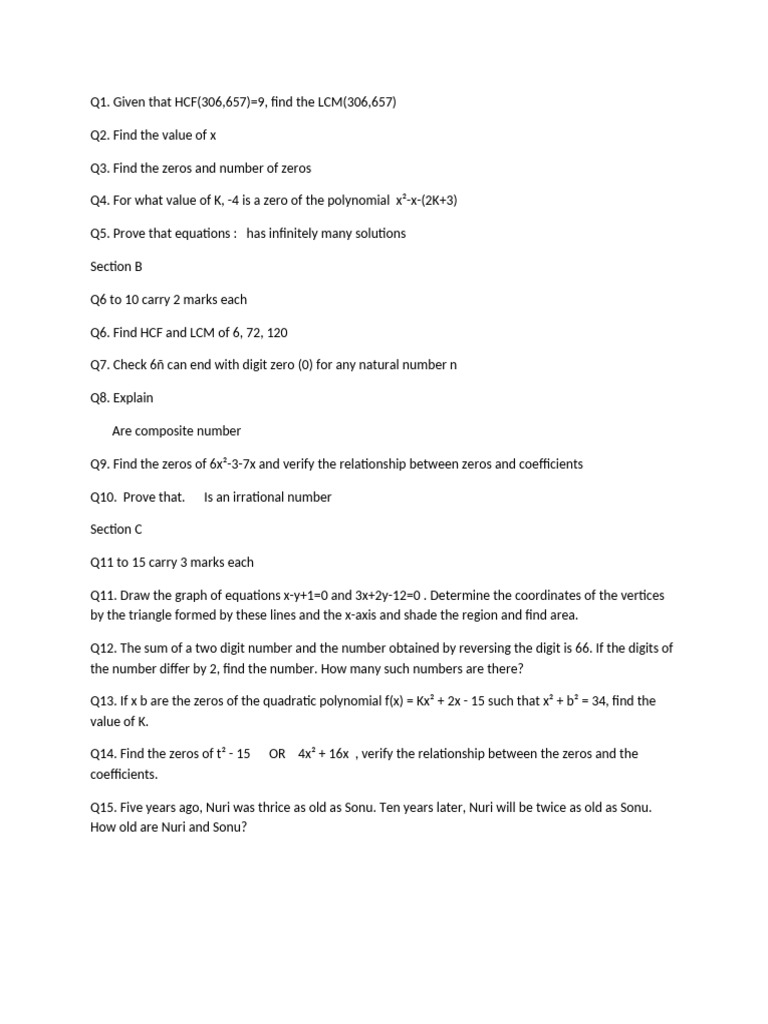 Maths PT 1 Class 10 | PDF