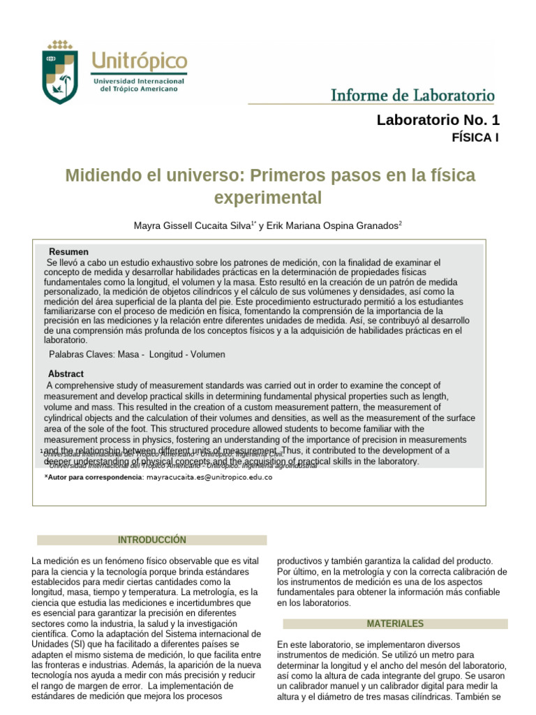 Lab No. 1 | PDF | Medición | Metrología