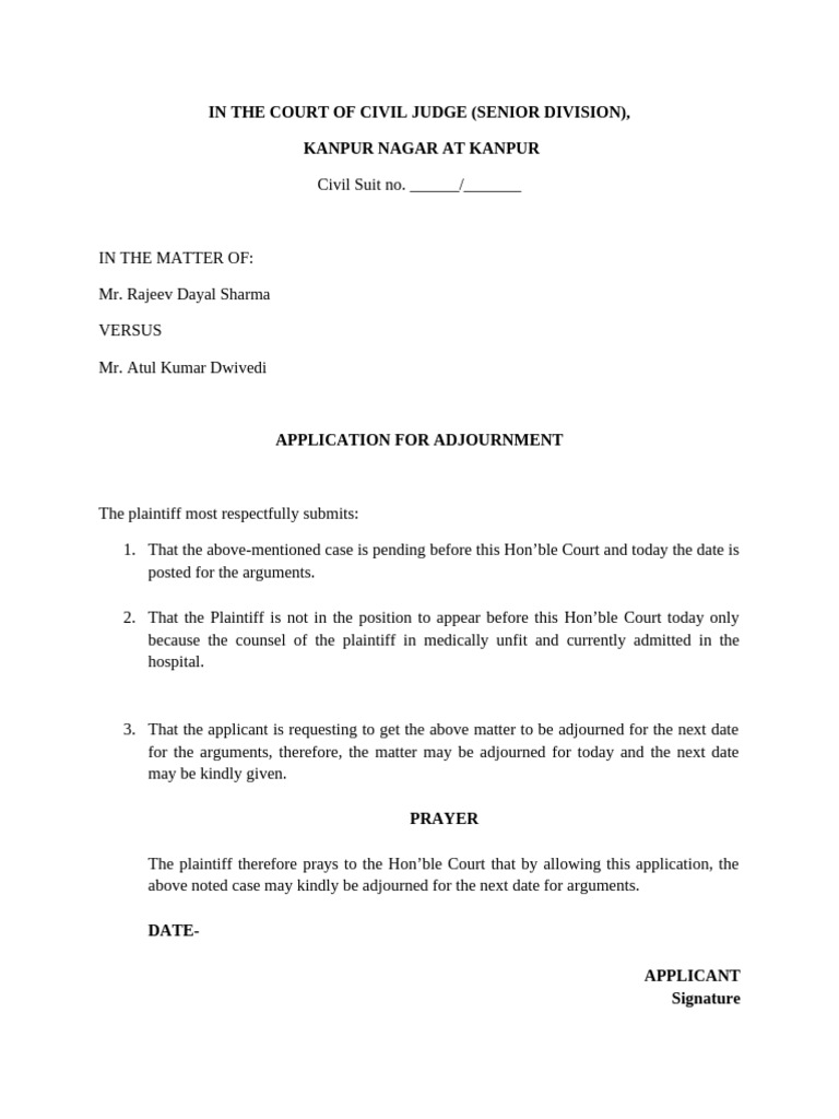 Adjournment Application | PDF