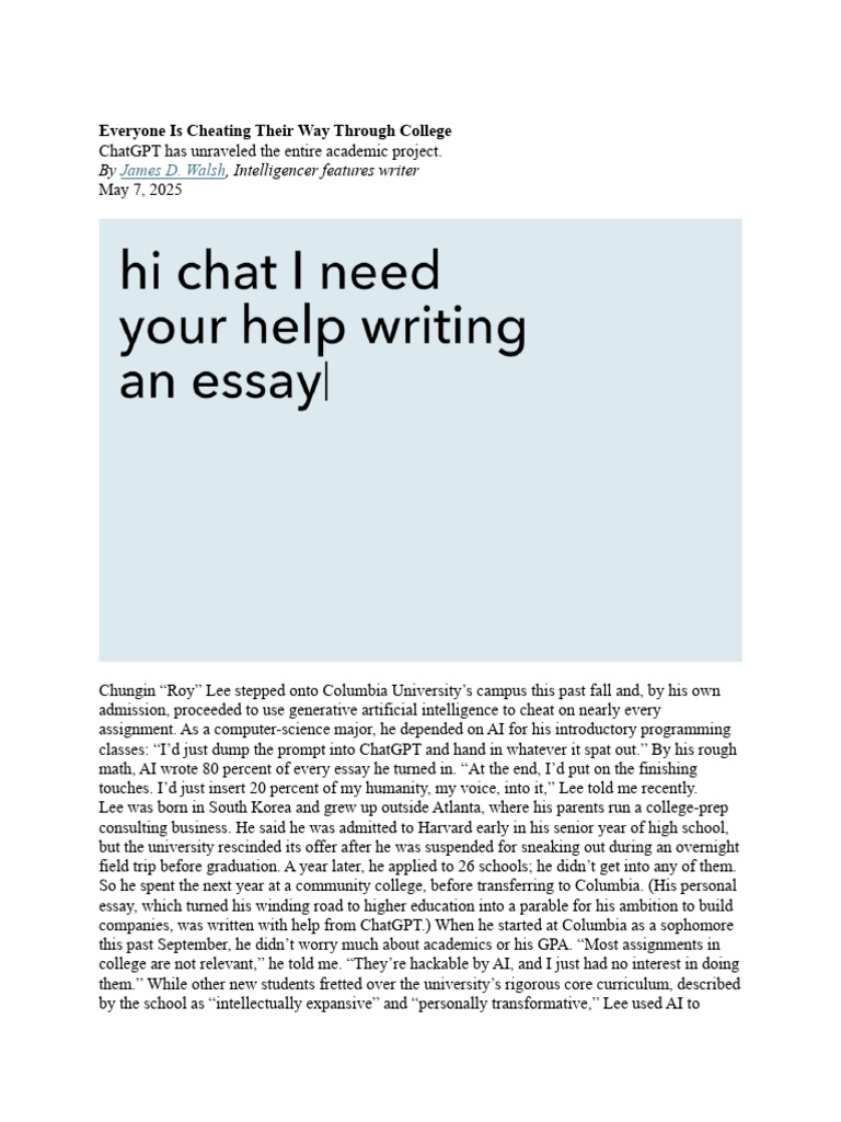 Everyone Is Cheating Their Way Through College | PDF | Artificial ...