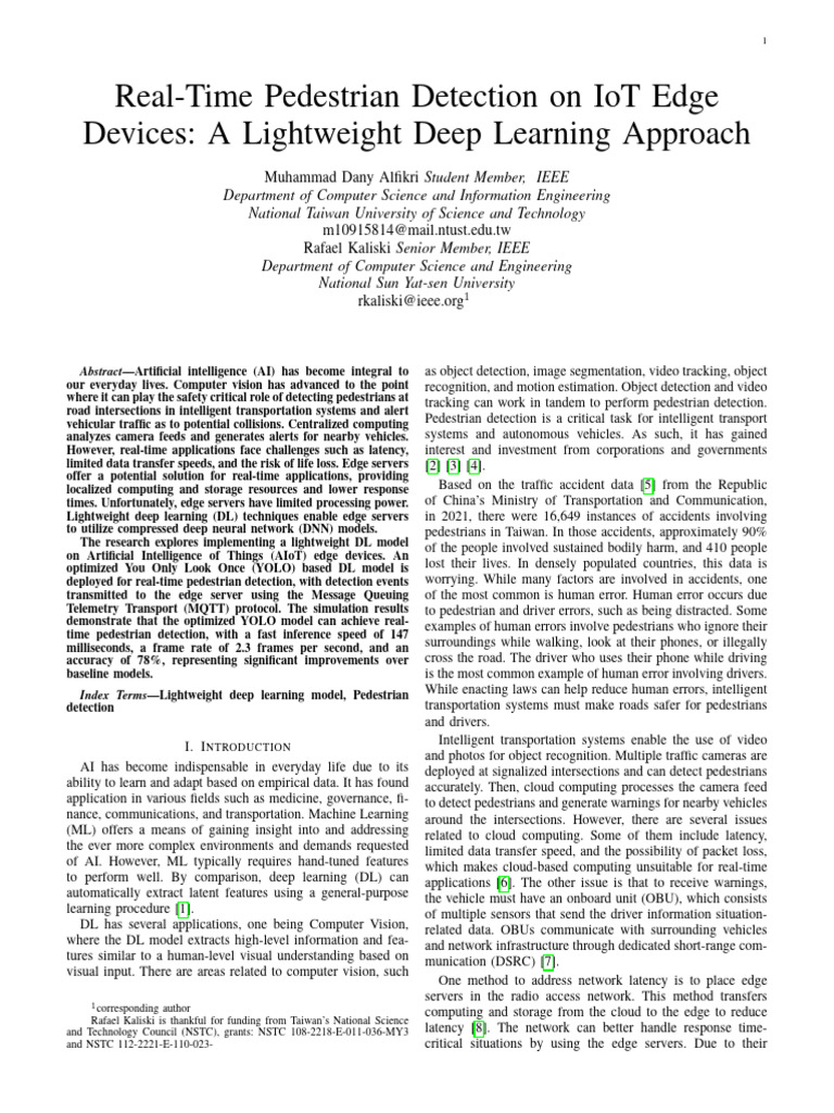 Real-Time Pedestrian Detection on IoT Edge Devices a Lightweight Deep ...