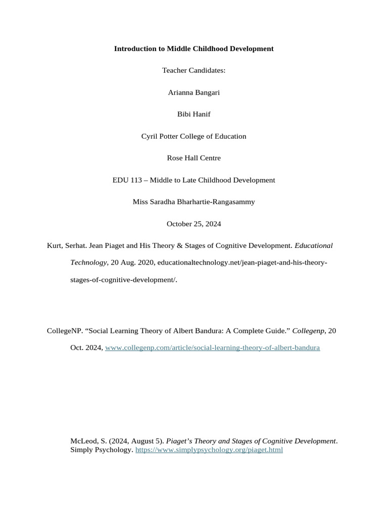 Introduction To Middle Childhood Development | PDF