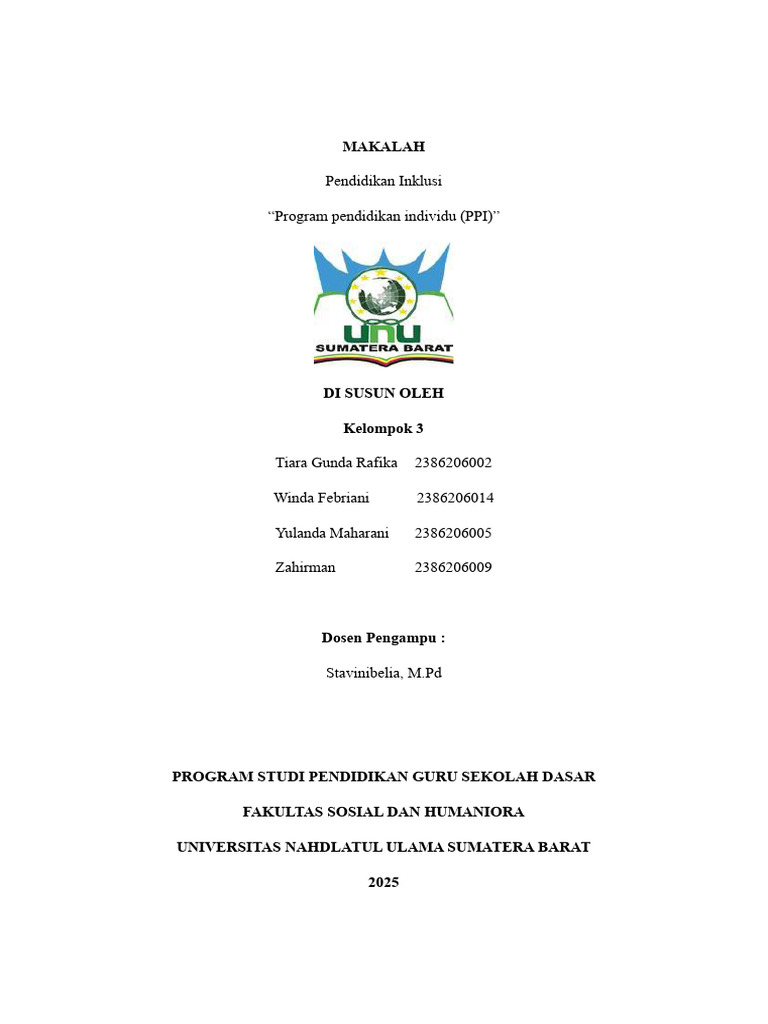 Program Pendidikan Individu (PPI) Inklusi | PDF