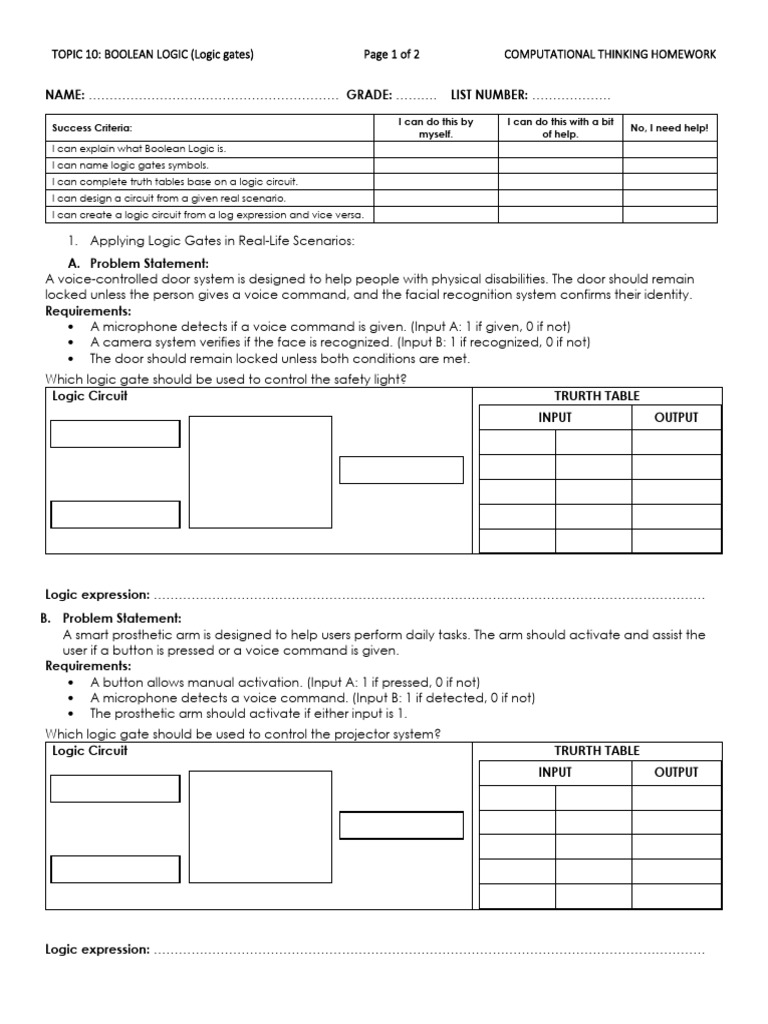 10 Logic Gates - Worksheet - 24-25 7° - HOMEWORK | PDF | Logic Gate | Logic