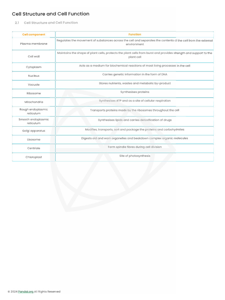 Form 4 • Chapter 2 Cell Biology and Organisation | PDF
