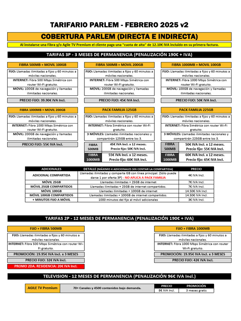 Tarifario Marzo Parlem 2025 | PDF | Telecomunicaciones | Internet