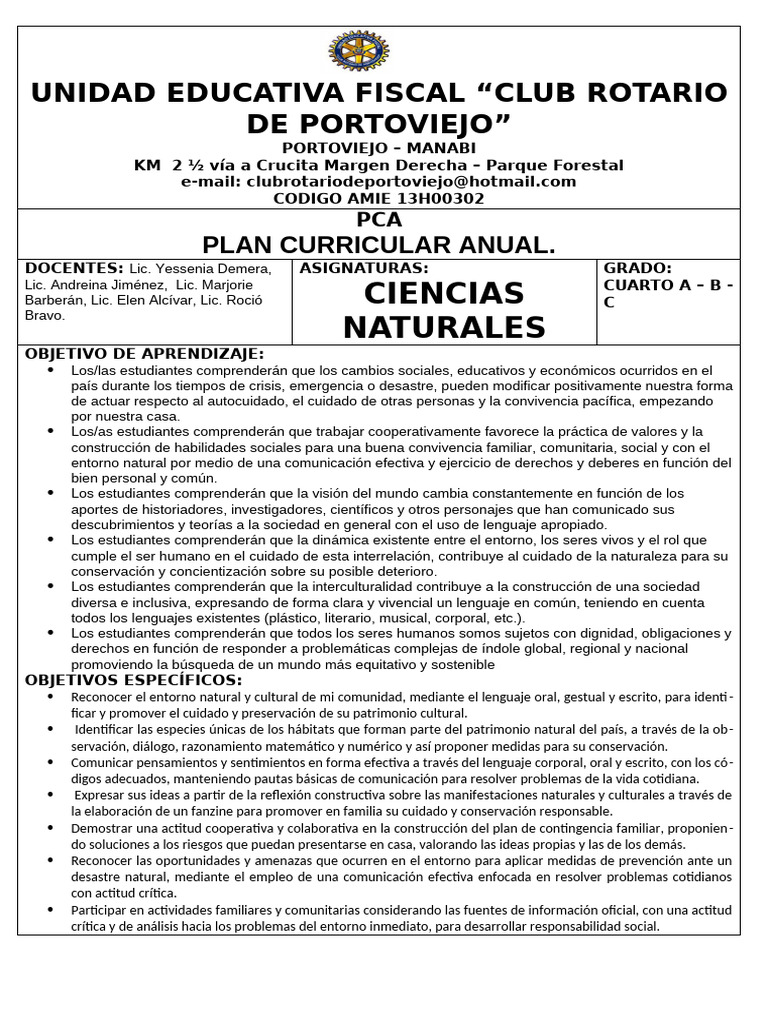 PCA 2020-2021 -CIENCIAS DE CUARTO | PDF | Agua | Aprendizaje