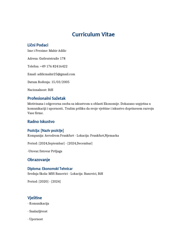 Mahir Adilic CV | PDF