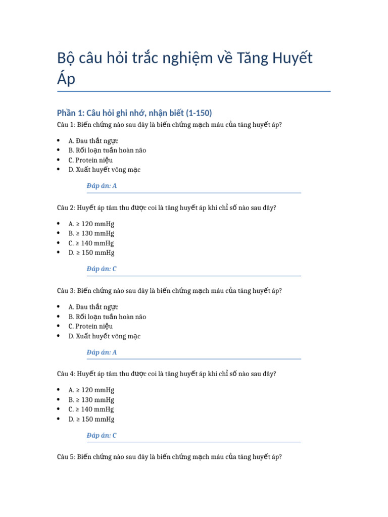Bo Cau Hoi Trac Nghiem THA | PDF