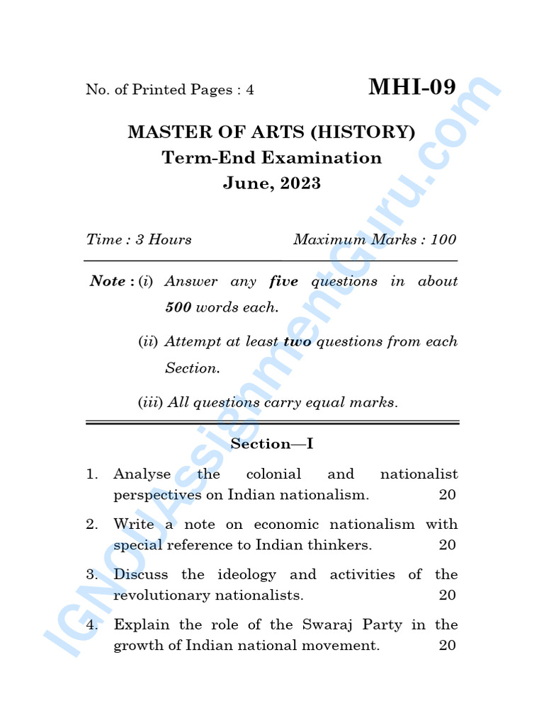 June 2023 MHI-09 | PDF | Nationalism | Indian Independence Movement