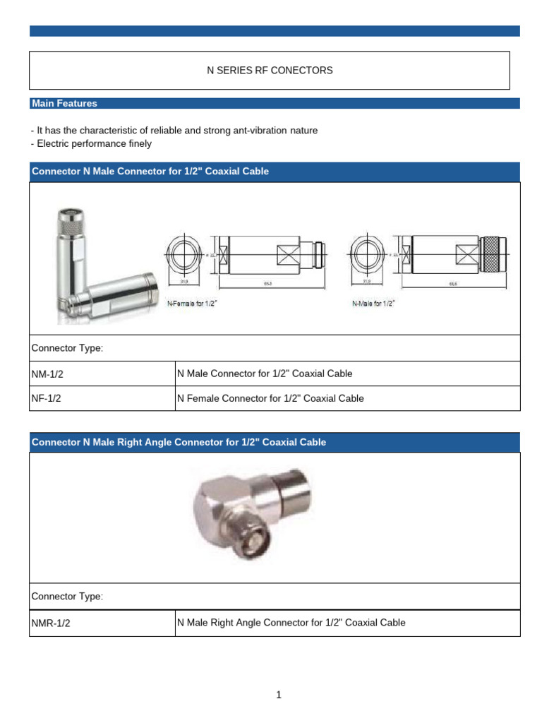 N Series RF Connectors Specifications | PDF | Coaxial Cable ...