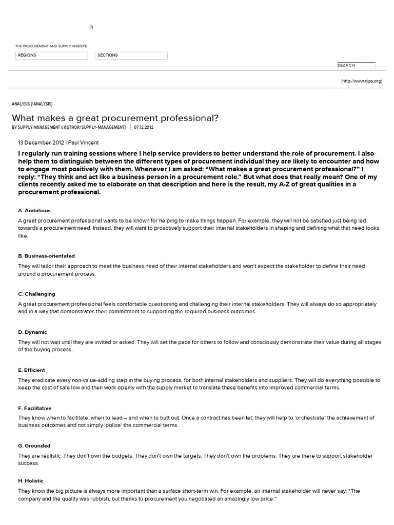 Qualities of a Great Procurement Professional | PDF | Procurement ...