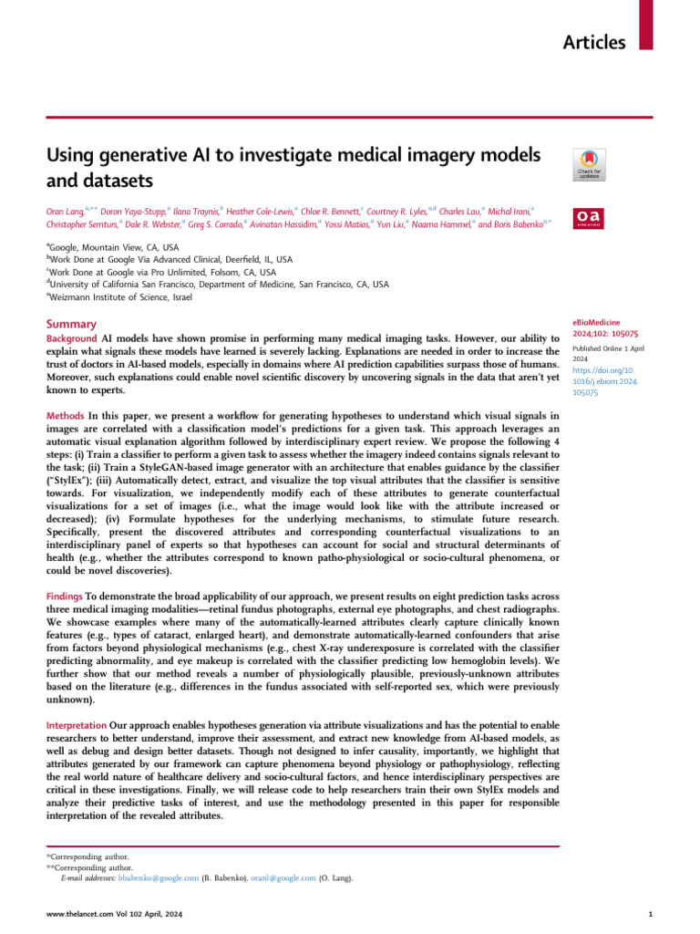 Using Generative AI to Investigate Medical Imagery Models | PDF ...