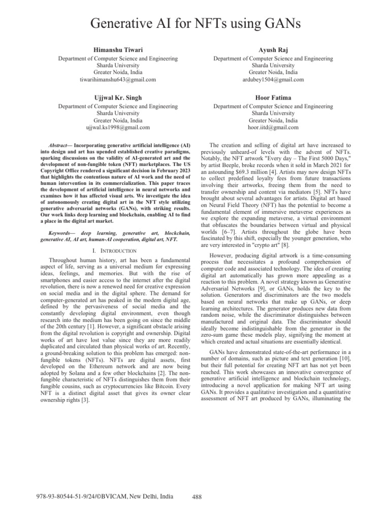Generative AI For NFTs Using GANs | PDF | Artificial Intelligence | Intelligence (AI) & Semantics