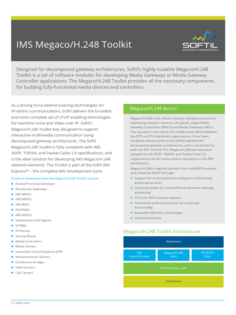 Softil Megaco/H.248 Toolkit Overview | PDF | Ip Multimedia Subsystem ...