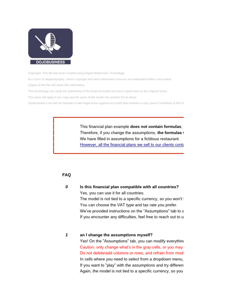 Free Version No Formulas - Restaurant - Financial Plan | PDF | Cash ...