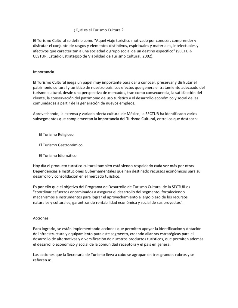 Qué Es El Turismo Cultural | PDF | Turismo | Bienes (Ley)