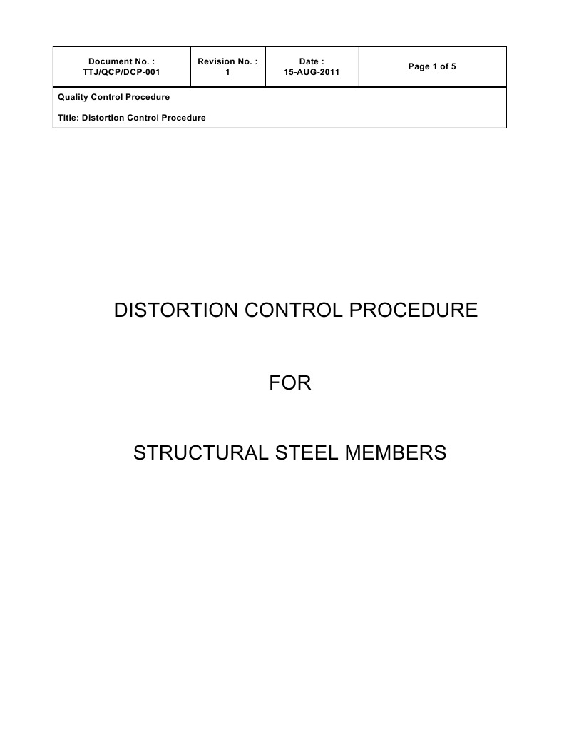 Distortion Control Procedure | PDF | Structural Steel | Welding