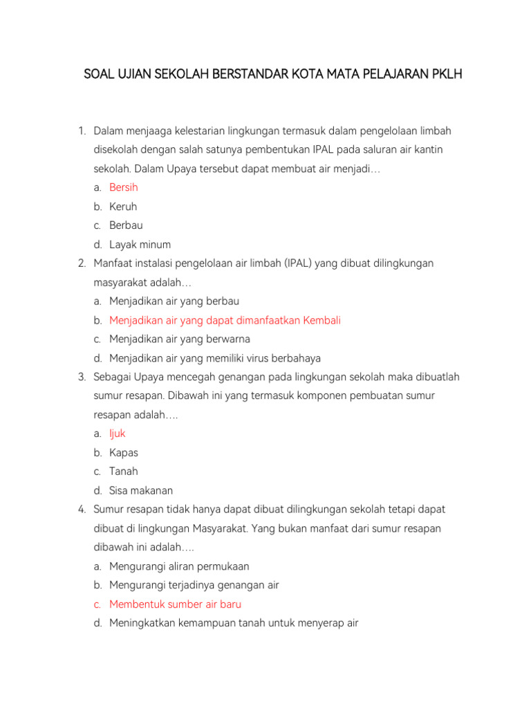 Latihan Soal PKLH 1 | PDF