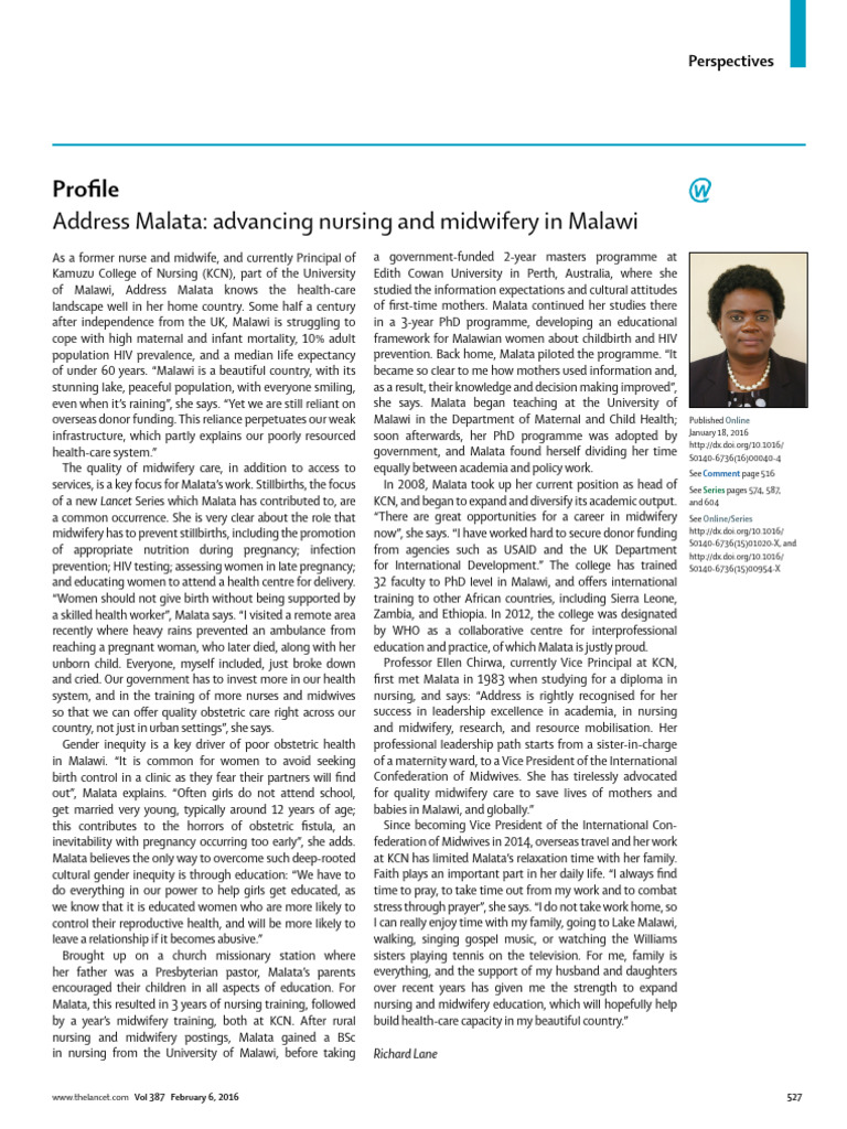 Address Malata Advancing Nursing and Midwifery in | PDF | Midwife | Malawi