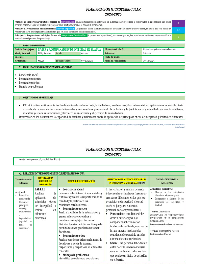Ej.1. Plan de Cívica y Acompañamiento Integral | PDF | Aprendizaje | Enseñando