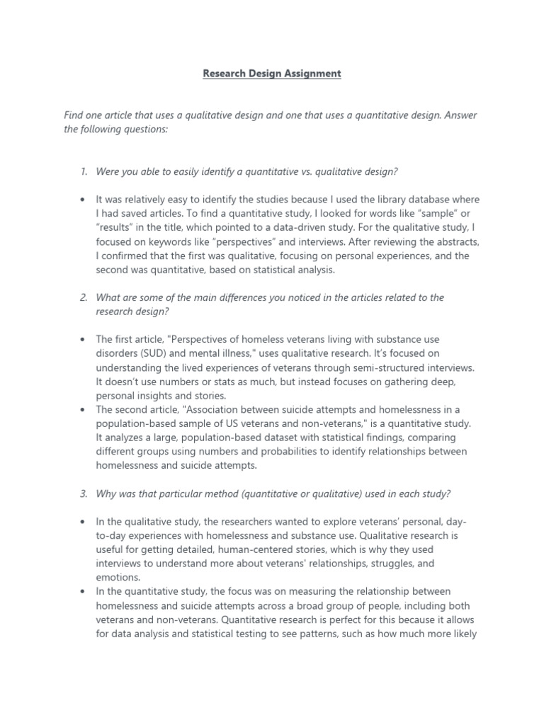Research Design Assignment | PDF | Qualitative Research | Quantitative ...