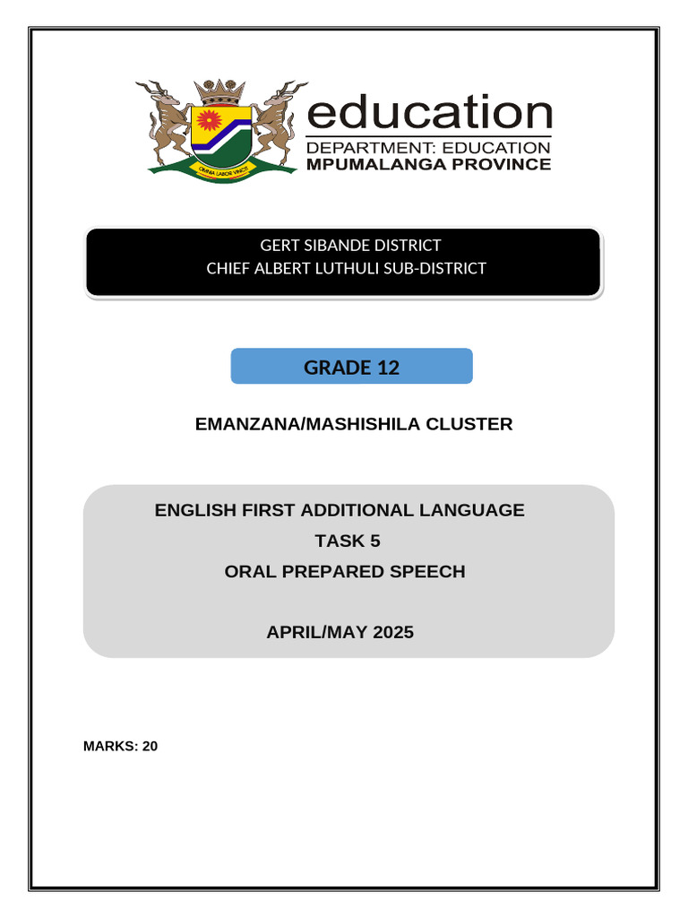 GRD 12 Task 5 Prepared Speech - 112138 | PDF | Behavior Modification | Linguistics