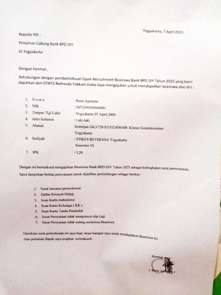 surat permohonan beasiswa | PDF