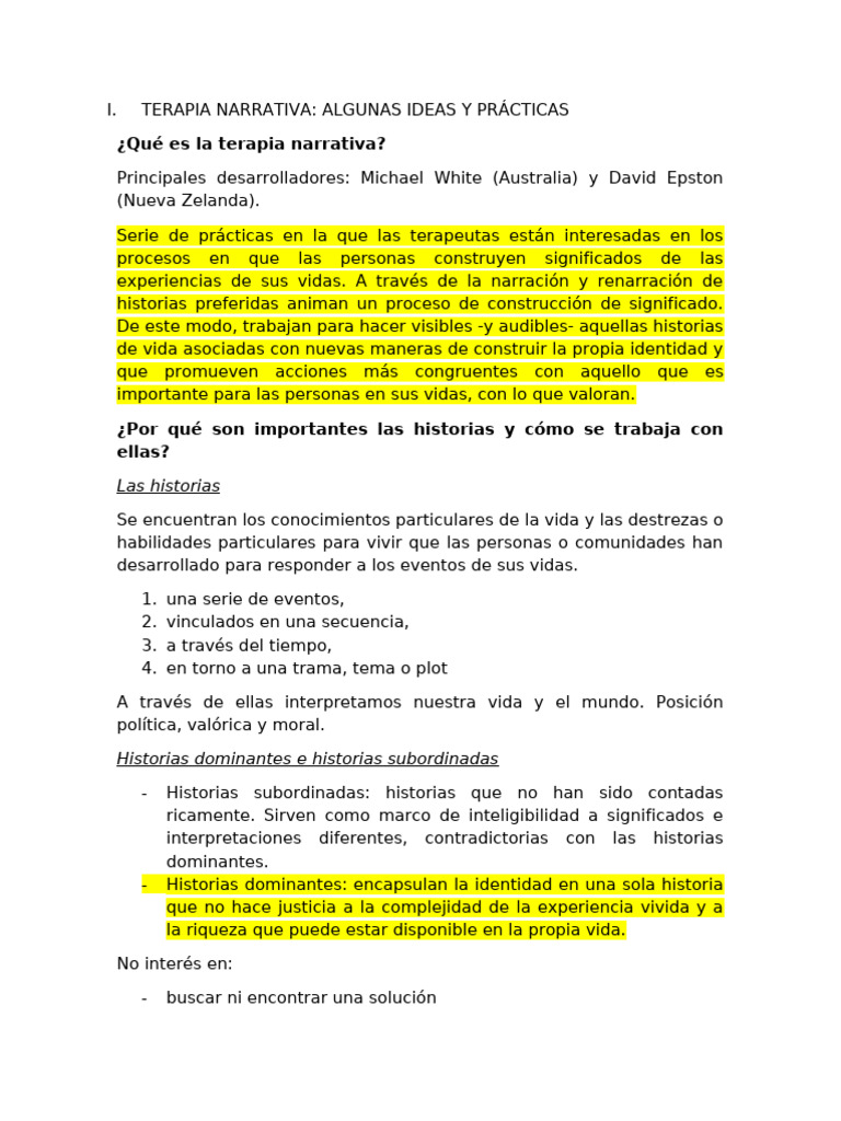 Resumen Terapia Narrativa | PDF