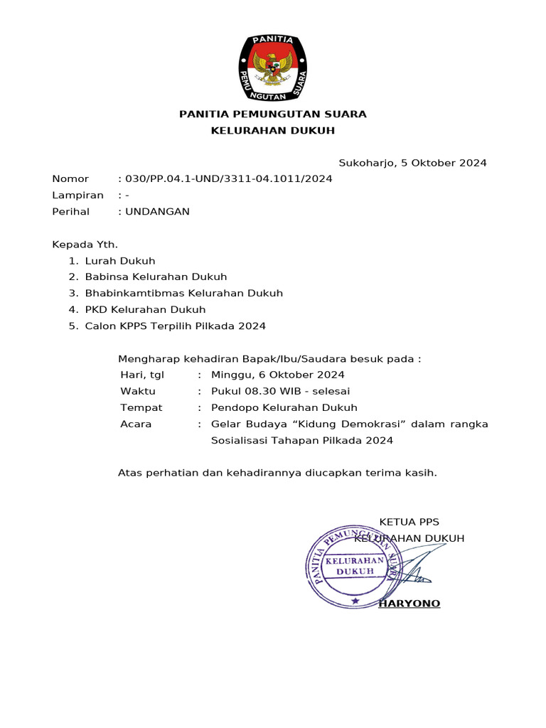 Undangan Sosialisasi Pilkada 2024 | PDF