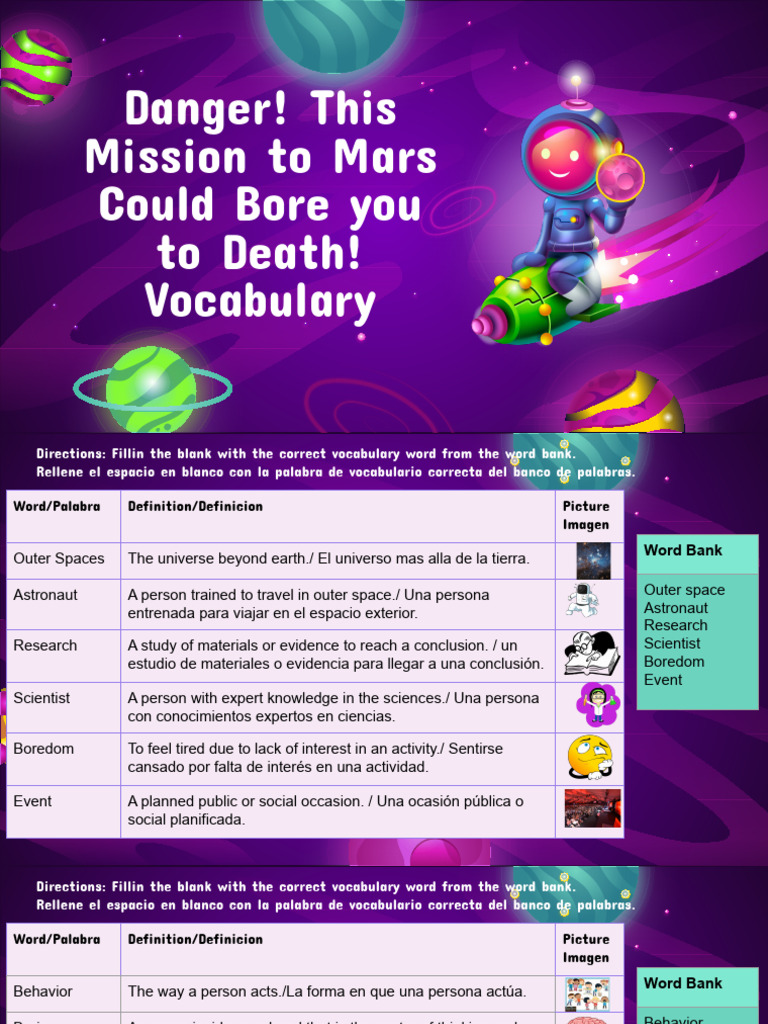 Hicel Paredes Jimenez - Copy of Unit 2A - Danger Vocabulary | PDF | Spaceflight | Outer Space