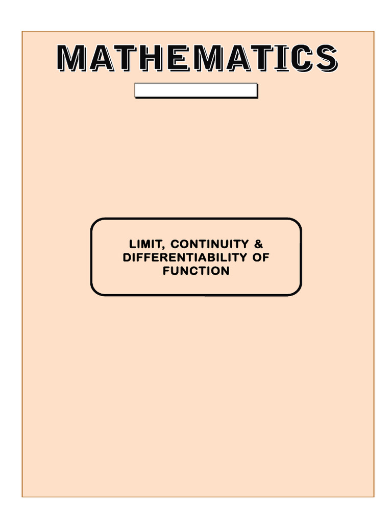 Limit, Continuity & Differentiability of Function: Jee (Main + Advanced) | PDF | Function ...