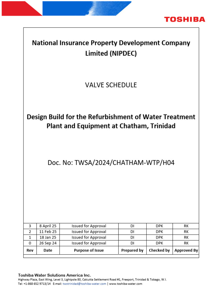 Chatham - Valve Schedule R3 | PDF | Screw | Valve