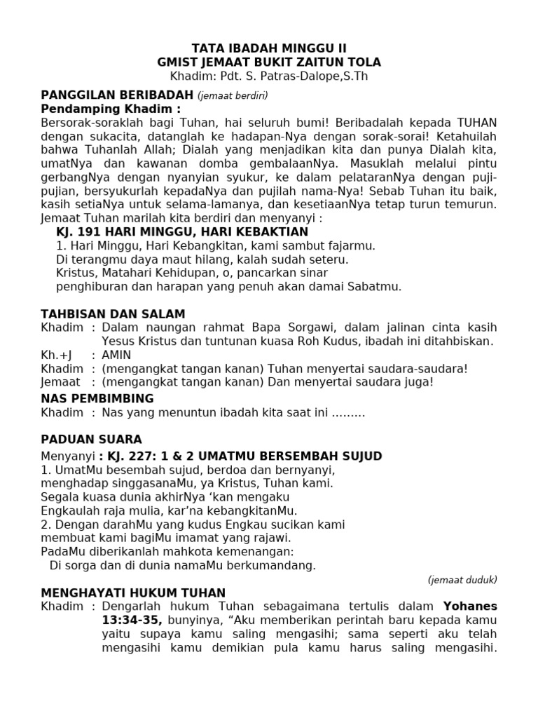 Tata Ibadah Minggu II GMIST Tola | PDF