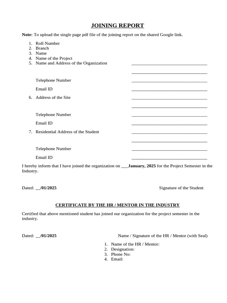 Joining Report Template in Urdu | PDF