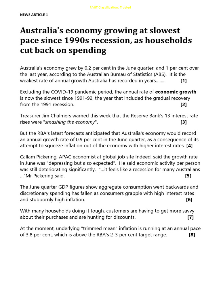 AT2 News Article Economic | PDF | Recession | Economic Growth