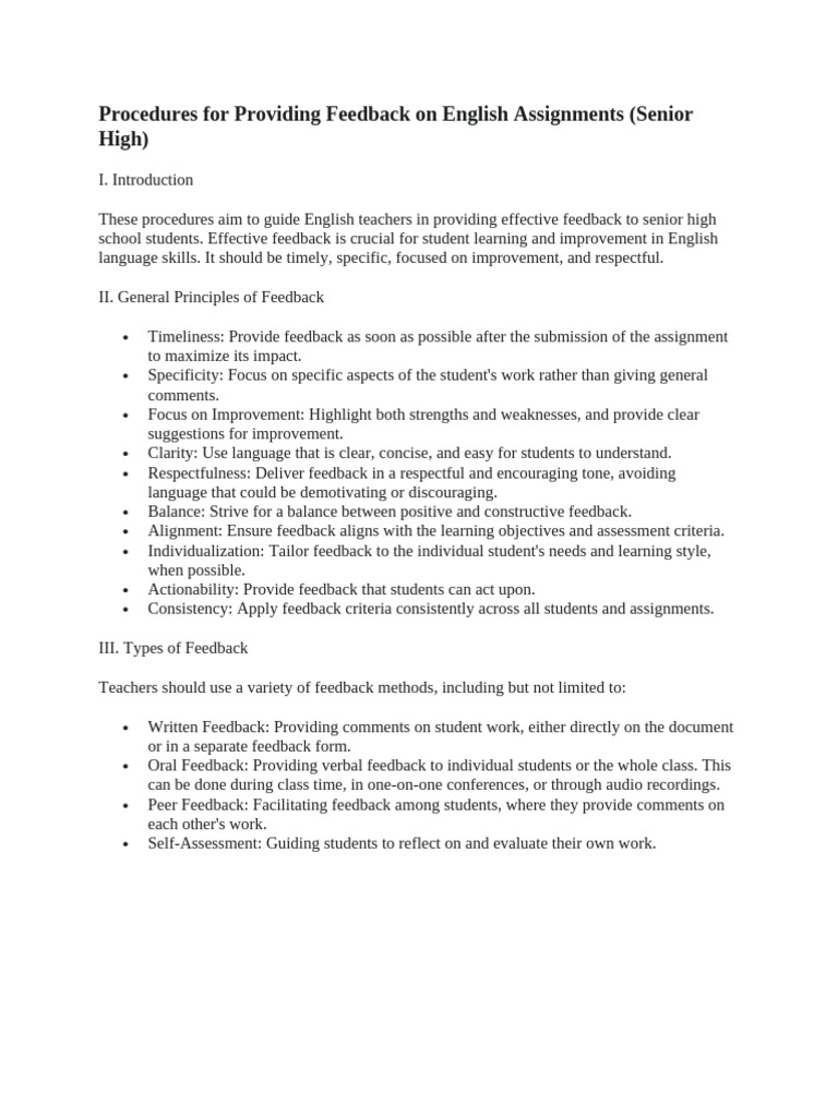 Procedures For Providing Feedback On English Assignments | PDF ...