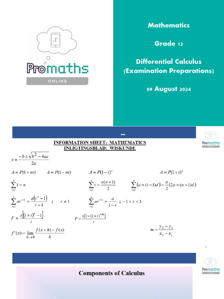Grade12 ProMaths Final Preperation-CALCULUS | PDF