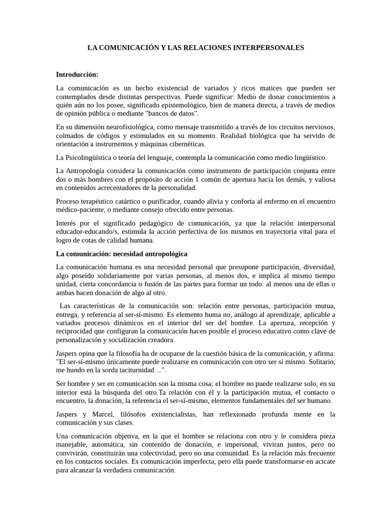 Comunicación y Relaciones Interpersonales | PDF | Comunicación ...