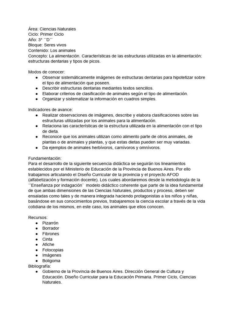Ciencias Naturales - Los Animales | PDF | Diente | Plan de estudios