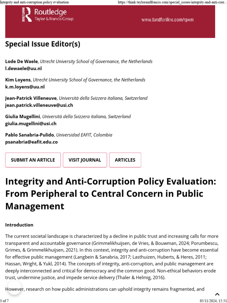 Call For Papers - Integrity and Anti-Corruption Policy Evaluation | PDF | Policy | Methodology