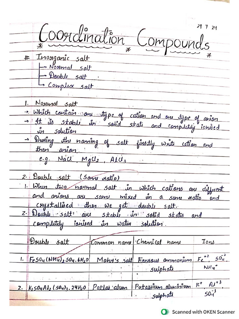 COORDINATION COMPOUNDS XII CHEMISTRY | PDF