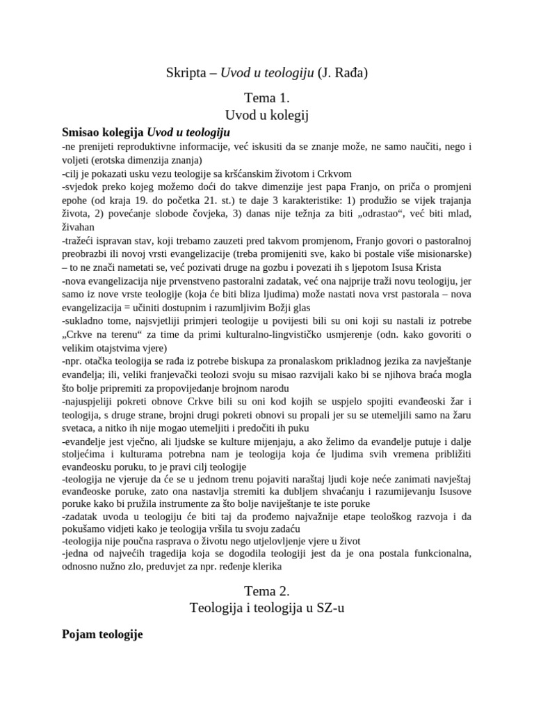Skripta - Uvod U Teologiju | PDF