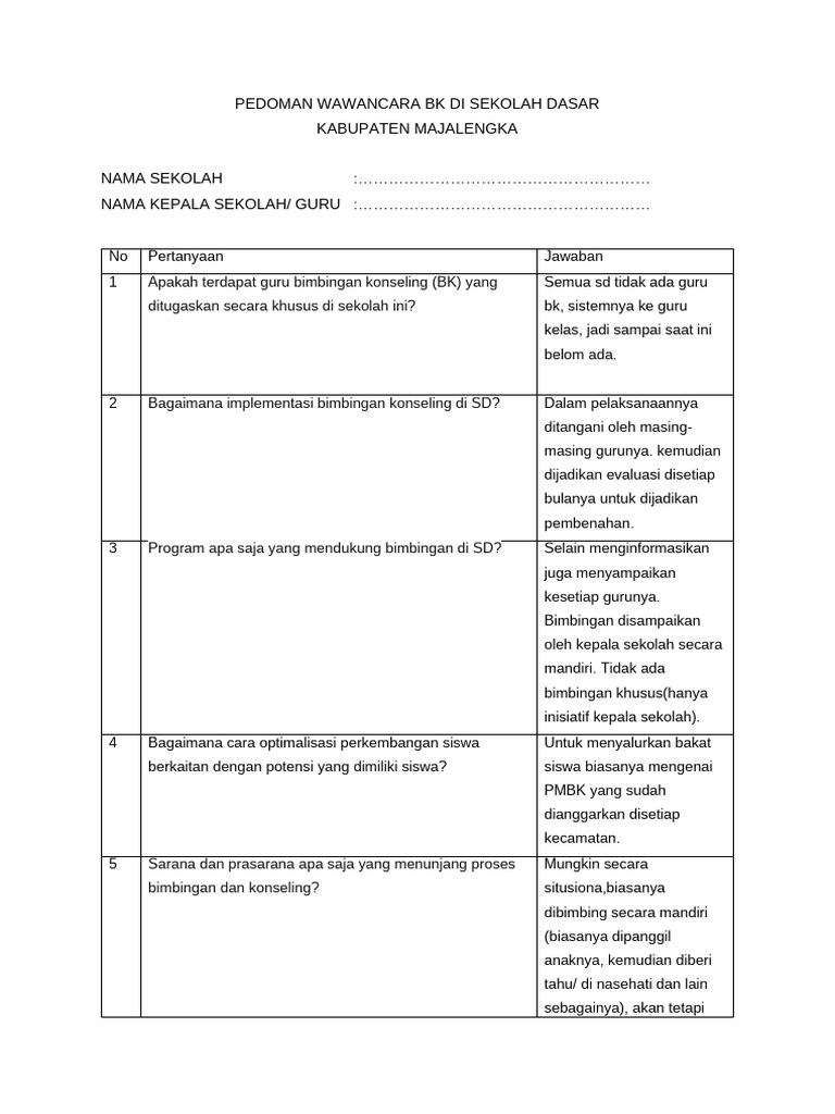 Angket Implementasi BK Di Sekolah Dasar | PDF