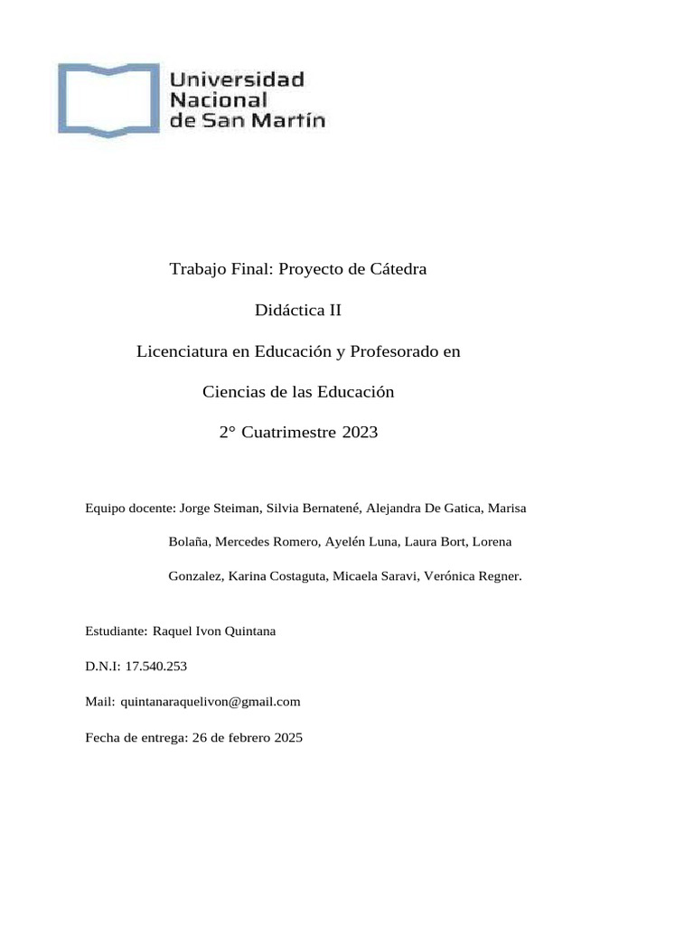 Caratula Proyecto de Catedra | PDF