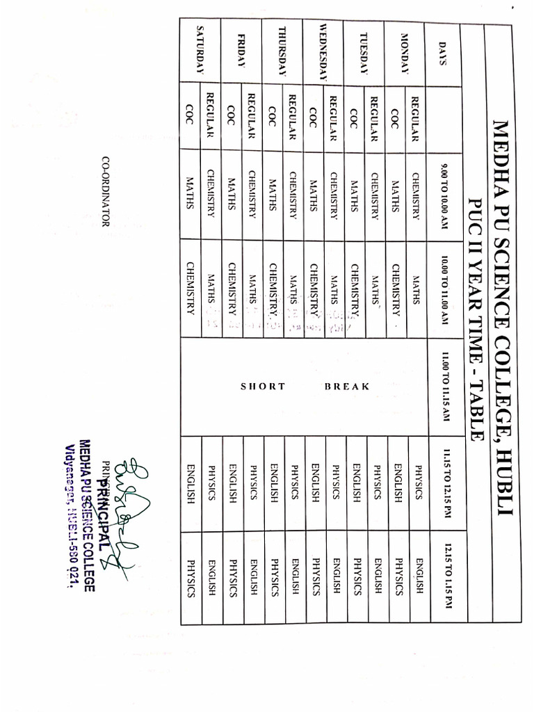 PUC 2 TIME TABLE | PDF