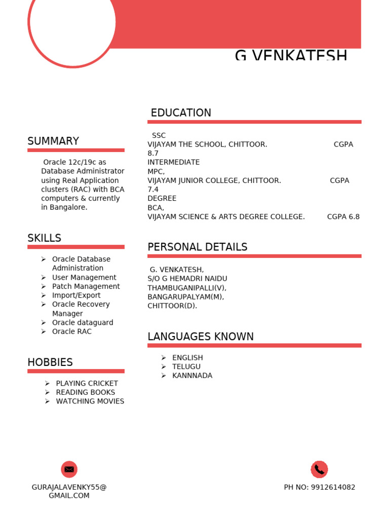 VENKY RESUME - Update - 2years | PDF | Databases | Backup