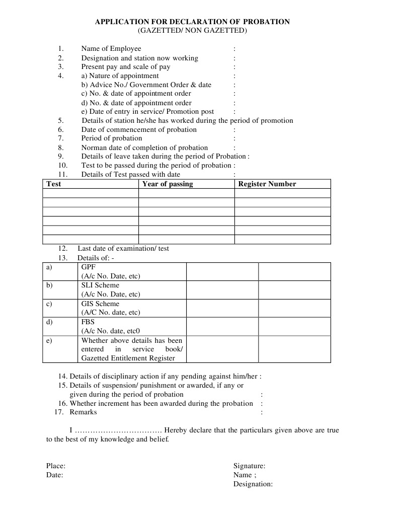 Proforma For Application For Declaration of Probation | PDF | Career ...