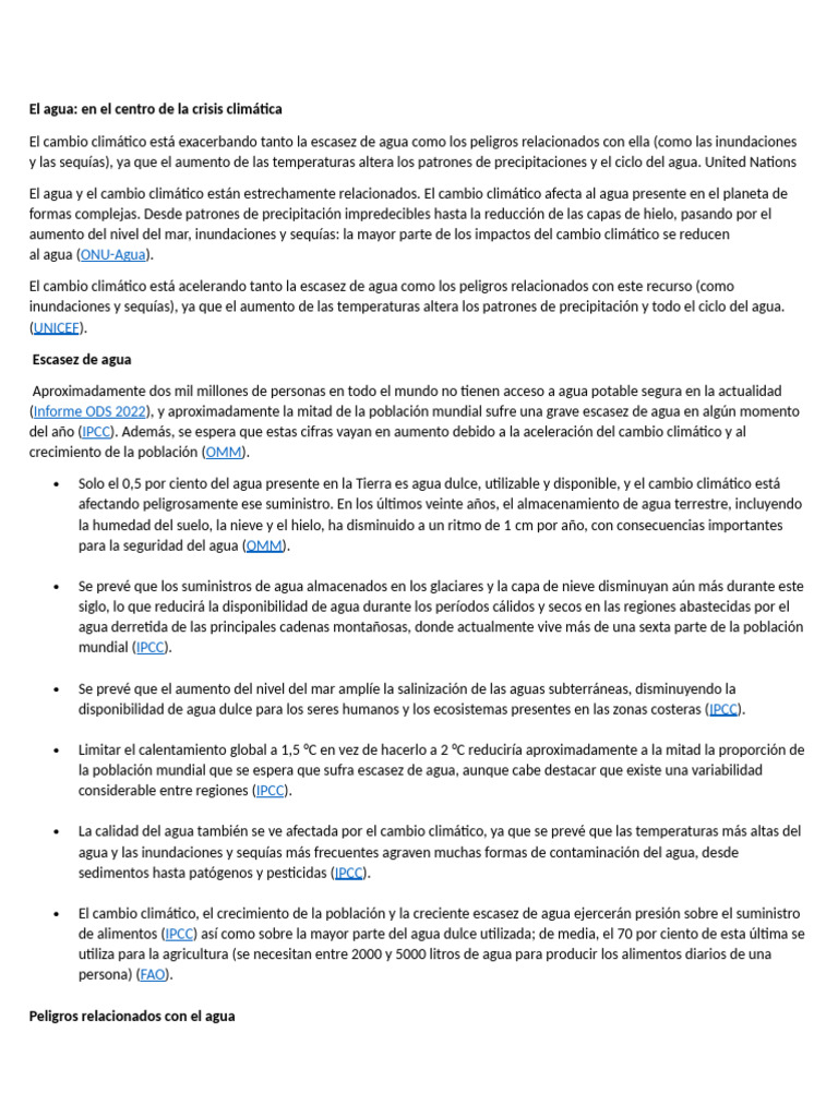 Agua y cambio climático: crisis global | PDF | Agua | Cambio climático